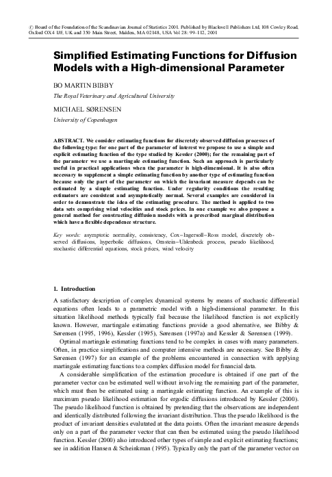 (PDF) Simplified Estimating Functions for Diffusion Models with a High-dimensional Parameter ...