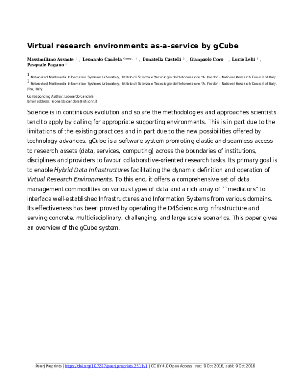 (PDF) Virtual research environments as-a-service by gCube