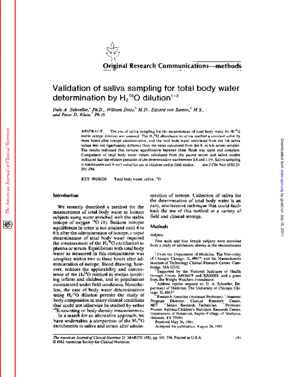 (PDF) Validation of saliva sampling for total body water determination ...