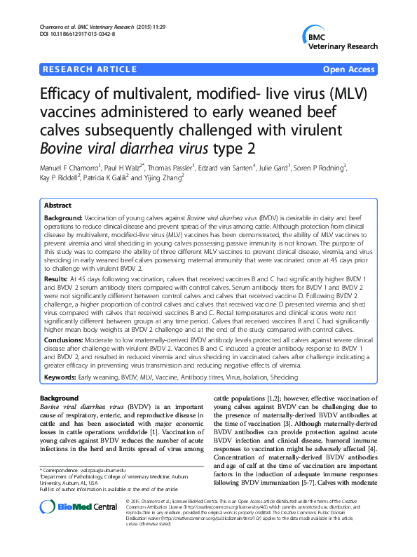 (PDF) Efficacy of multivalent, modified- live virus (MLV) vaccines ...