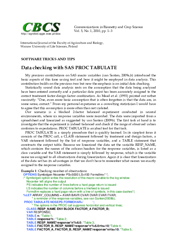 (PDF) Data checking with SAS PROC TABULATE