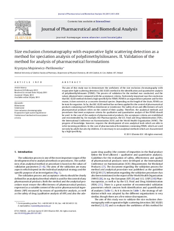 (PDF) Size exclusion chromatography with evaporative light scattering ...