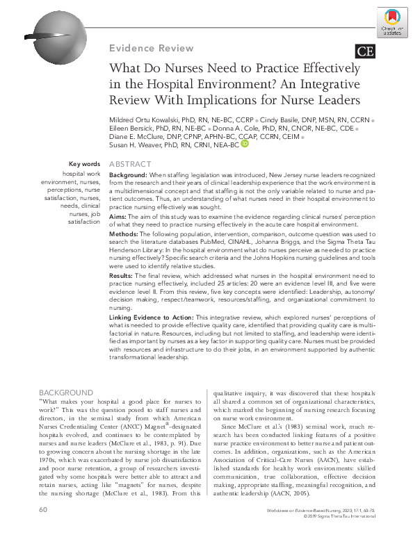 (PDF) What Do Nurses Need to Practice Effectively in the Hospital ...