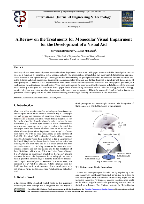 (PDF) A Review on the Treatments for Monocular Visual Impairment for ...