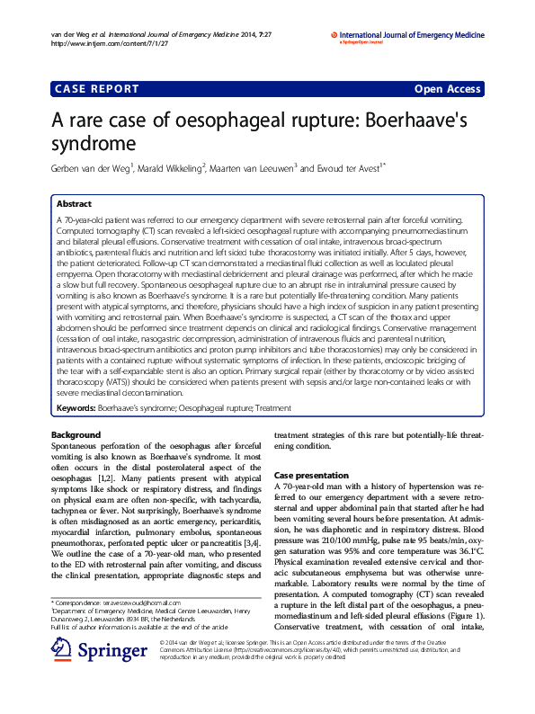 (PDF) A rare case of oesophageal rupture: Boerhaave's syndrome