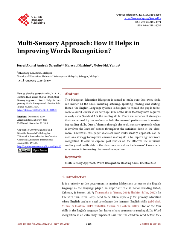 (PDF) Multi-Sensory Approach: How It Helps in Improving Words Recognition?