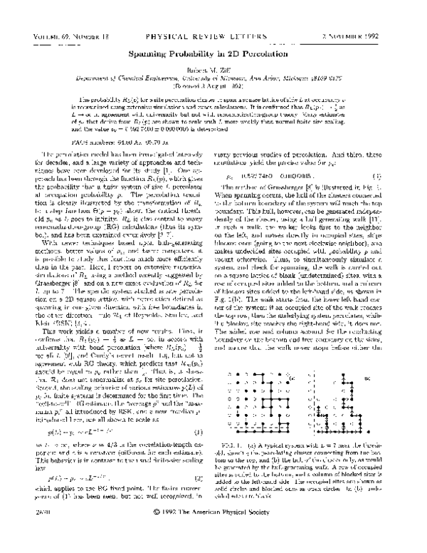 (PDF) Spanning probability in 2D percolation