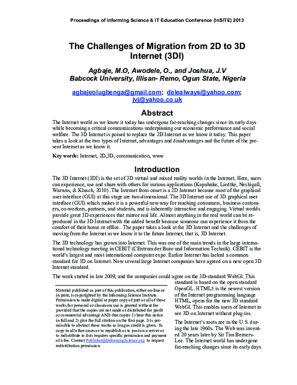 (PDF) The Challenges of Migration from 2D to 3D Internet (3DI)