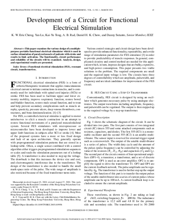 (PDF) Development of a Circuit for Functional Electrical Stimulation