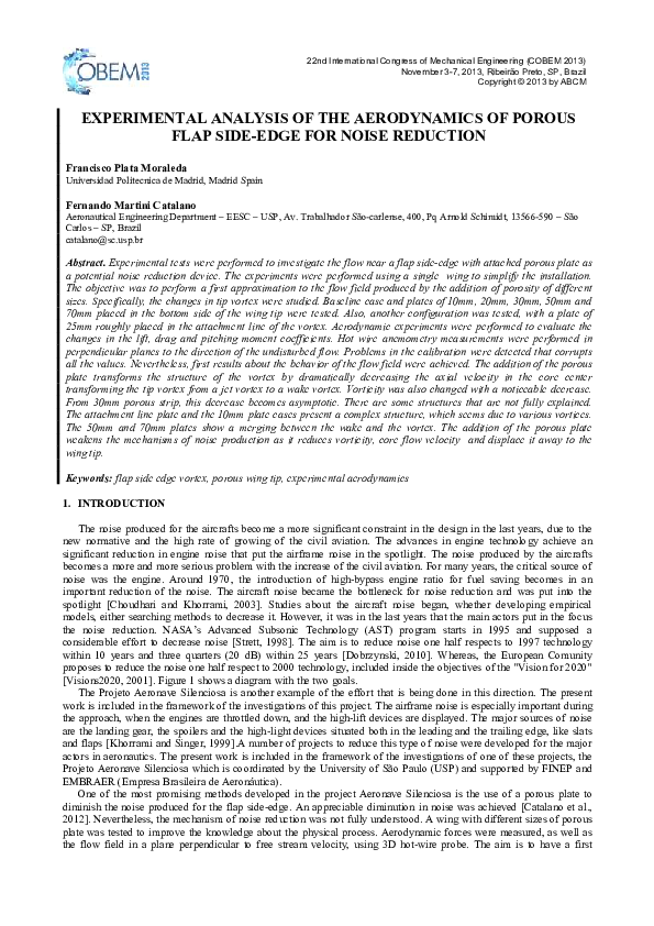 (PDF) Experimental Analysis of the Aerodynamics of Porous Flap Side ...