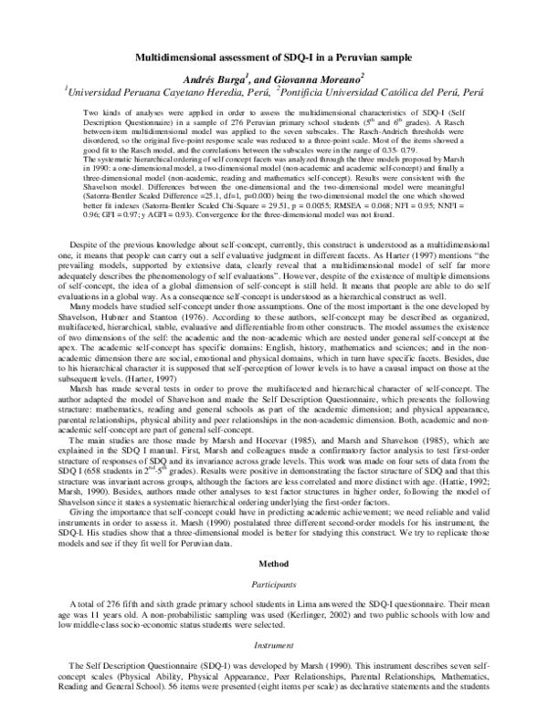 (PDF) Multidimensional Assessment of SDQ-I in a Peruvian Sample