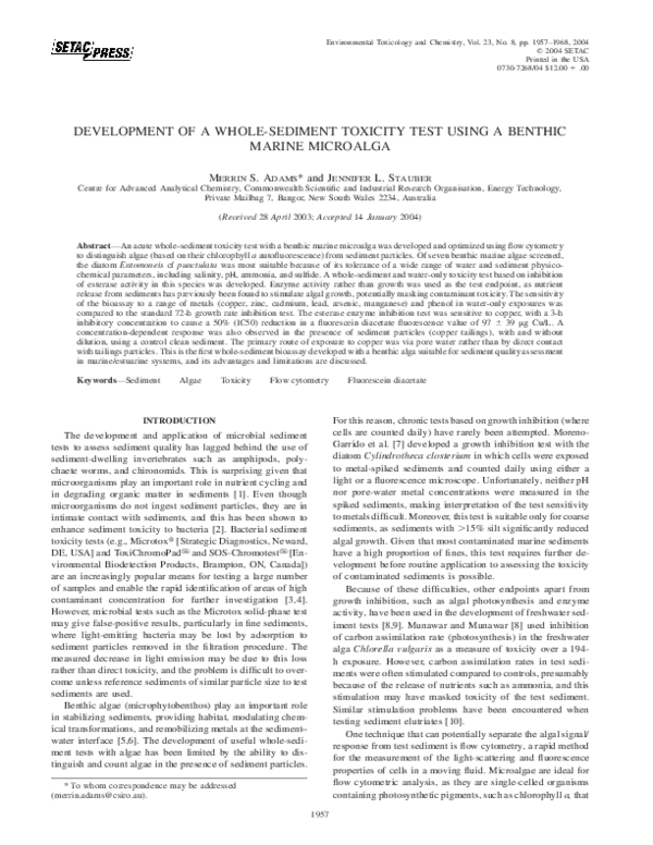 (PDF) Development of a Whole-Sediment Toxicity Test Using a Benthic ...