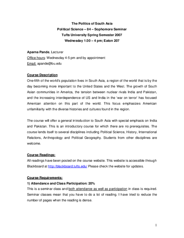 (PDF) The Politics of South Asia Political Science - 84 - Sophomore ...