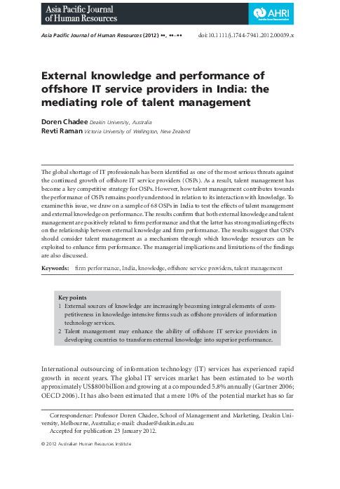 (PDF) External knowledge and performance of offshore IT service ...