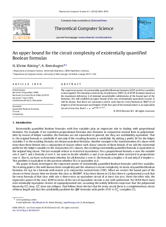 (PDF) An upper bound for the circuit complexity of existentially quantified Boolean formulas