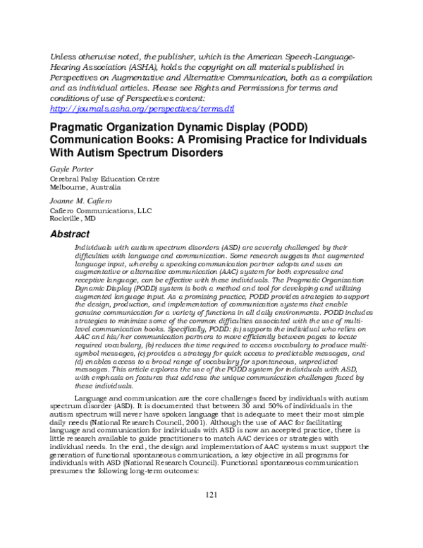 (PDF) Pragmatic Organization Dynamic Display (PODD) Communication Books ...