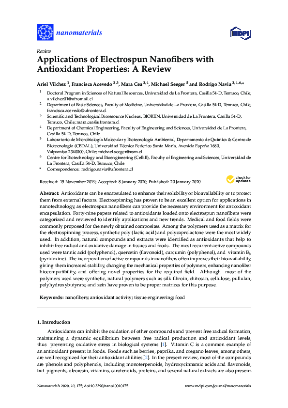 (PDF) Applications of Electrospun Nanofibers with Antioxidant Properties: A Review