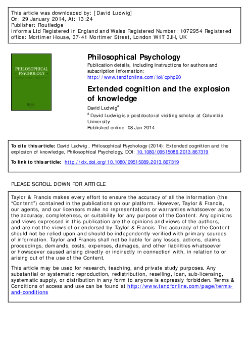 (PDF) Extended cognition and the explosion of knowledge