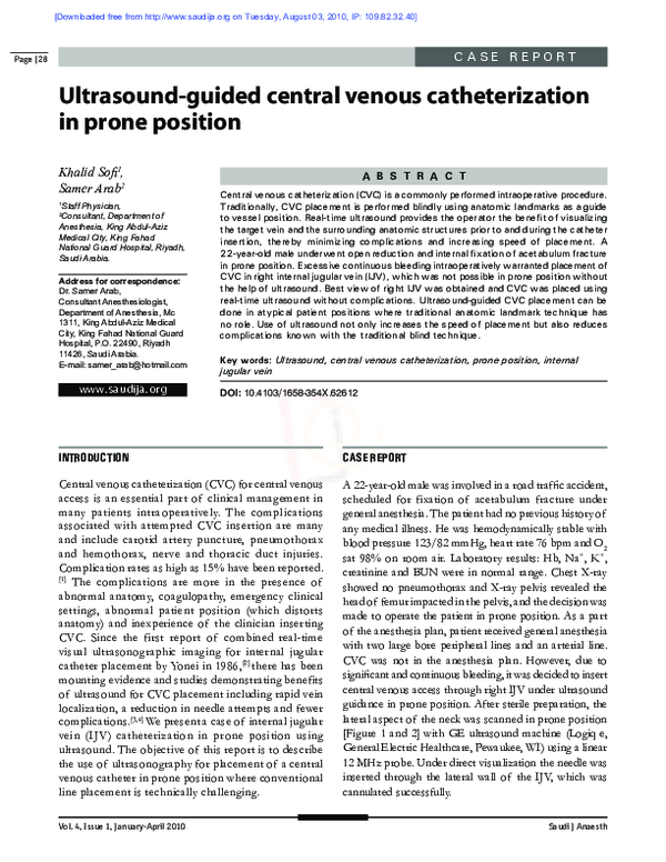 (PDF) Ultrasound-guided central venous catheterization in prone position