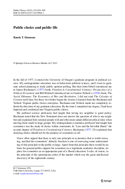 (PDF) Public choice and public life