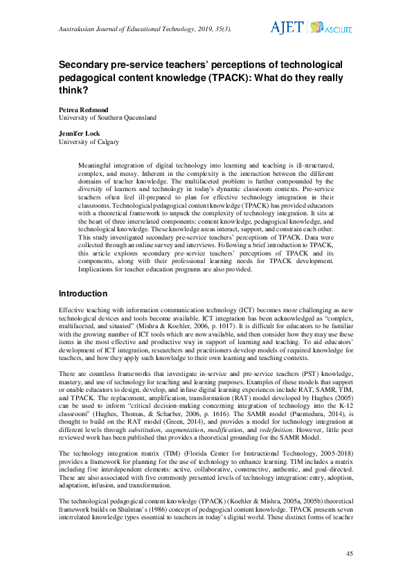(PDF) Secondary pre-service teachers’ perceptions of technological ...