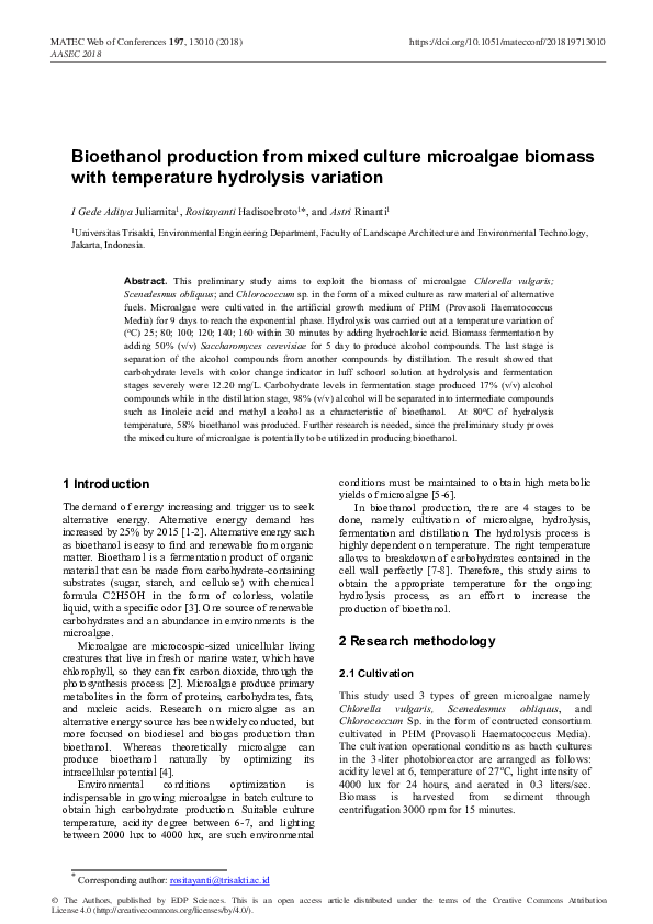 (PDF) Bioethanol production from mixed culture microalgae biomass with temperature hydrolysis ...