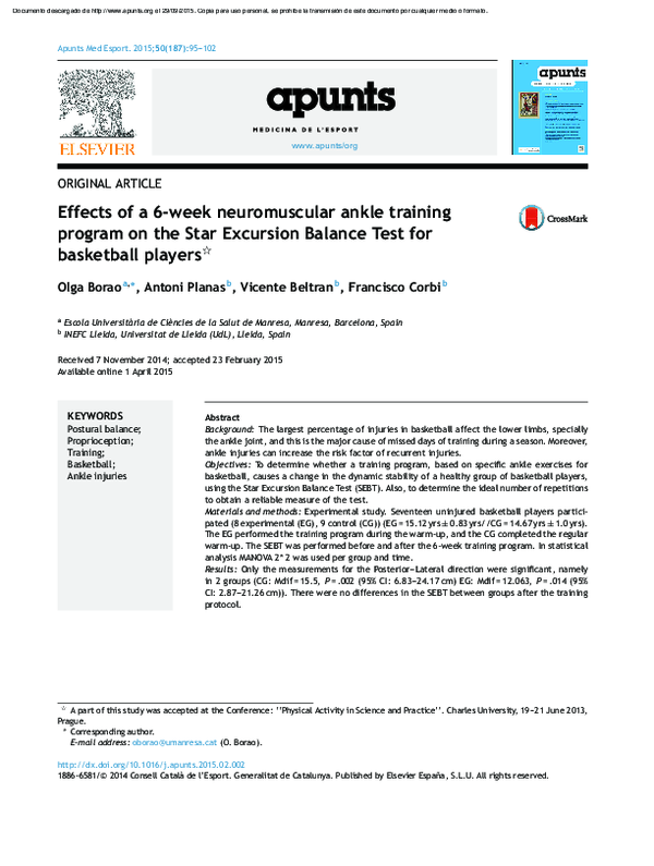 (PDF) Effects of a 6-week neuromuscular ankle training program on the ...