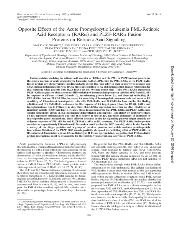 (PDF) Opposite effects of the acute promyelocytic leukemia PML-retinoic ...