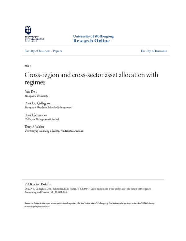 (PDF) Cross-region and cross-sector asset allocation with regimes