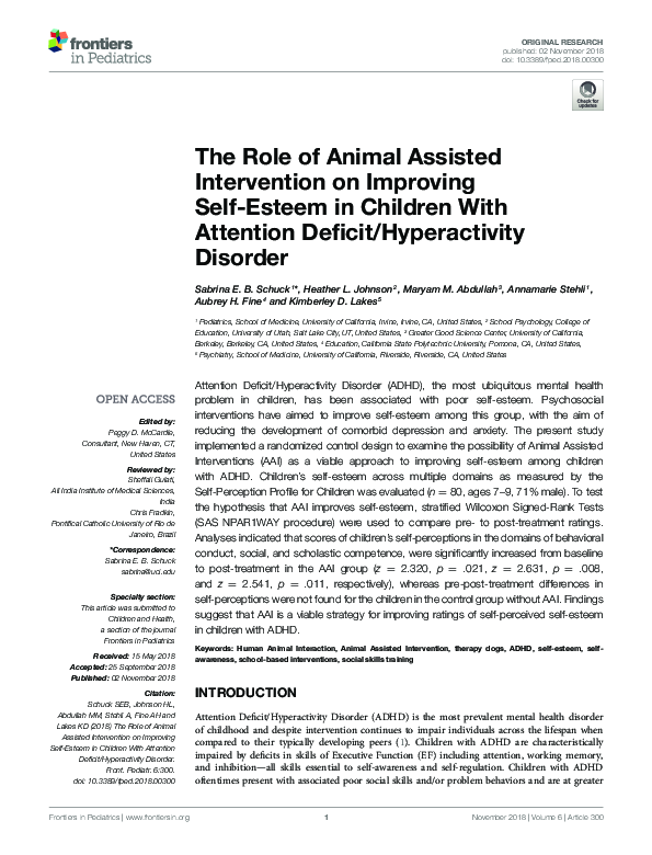 (PDF) The Role of Animal Assisted Intervention on Improving Self-Esteem ...