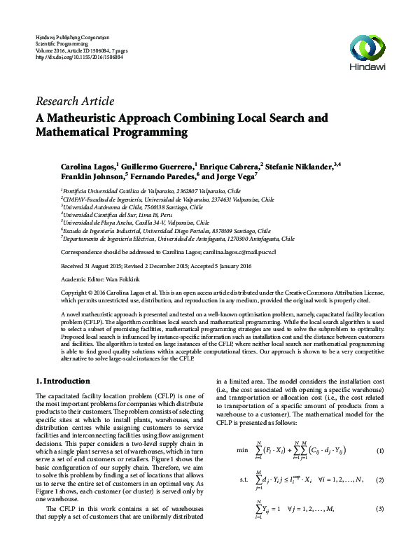 (PDF) A Matheuristic Approach Combining Local Search and Mathematical Programming