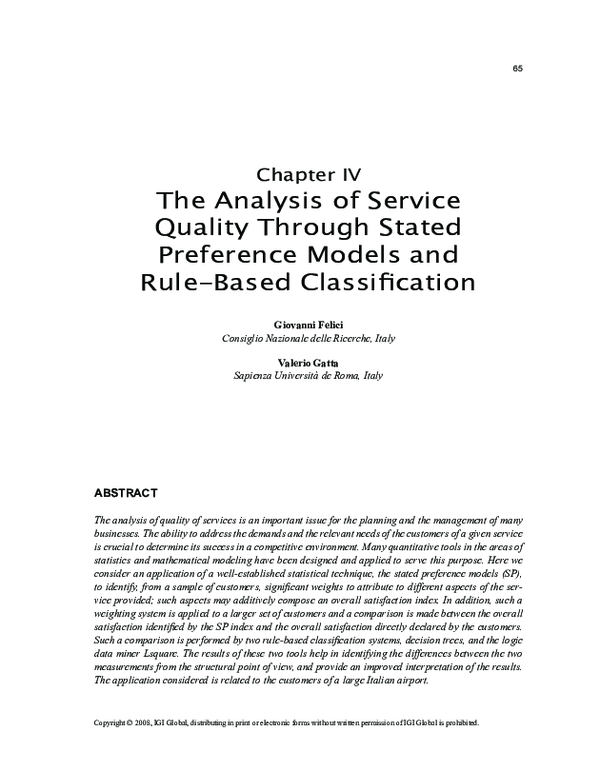 (PDF) The Analysis of Service Quality Through Stated Preference Models ...