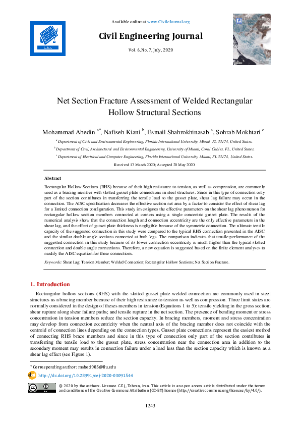 (PDF) Net Section Fracture Assessment of Welded Rectangular Hollow ...