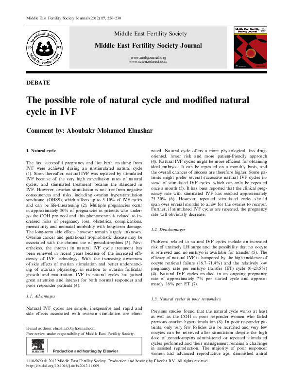 (PDF) The possible role of natural cycle and modified natural cycle in IVF