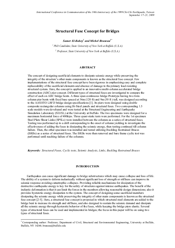 (PDF) Structural Fuse Concept for Bridges