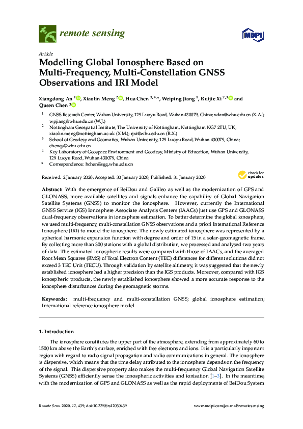 (PDF) Modelling Global Ionosphere Based on Multi-Frequency, Multi-Constellation GNSS ...