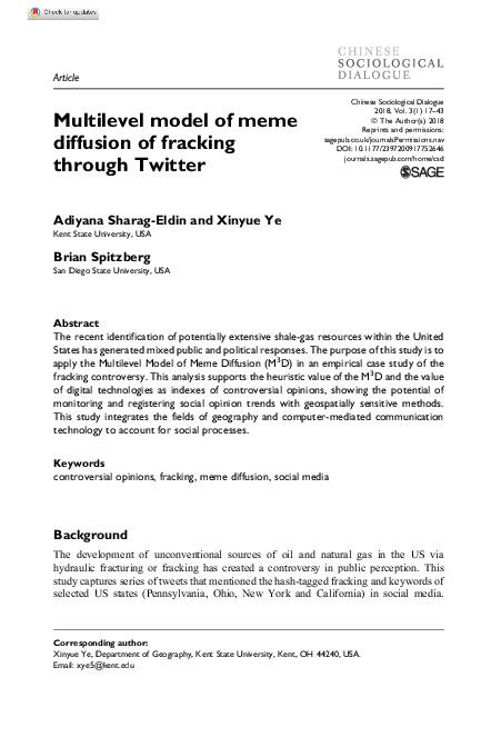 (PDF) Multilevel model of meme diffusion of fracking through Twitter