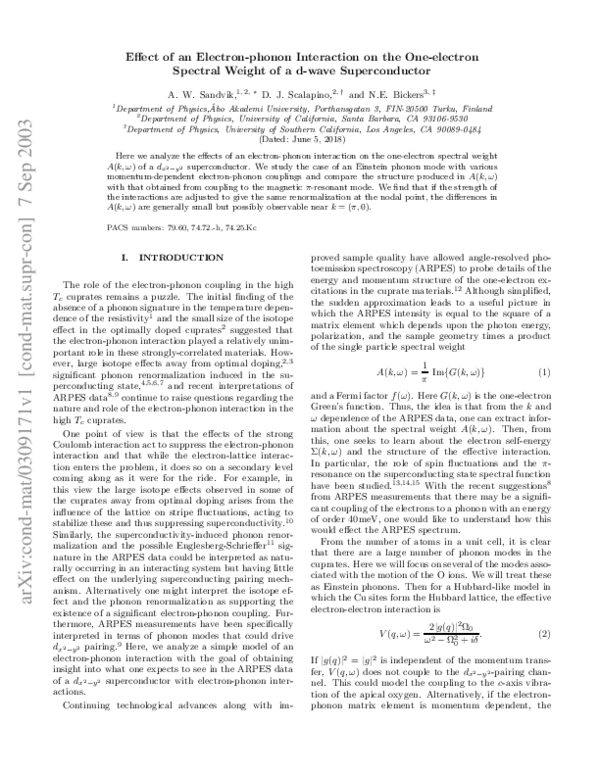 (PDF) Effect of an electron-phonon interaction on the one-electron spectral weight of a d-wave ...