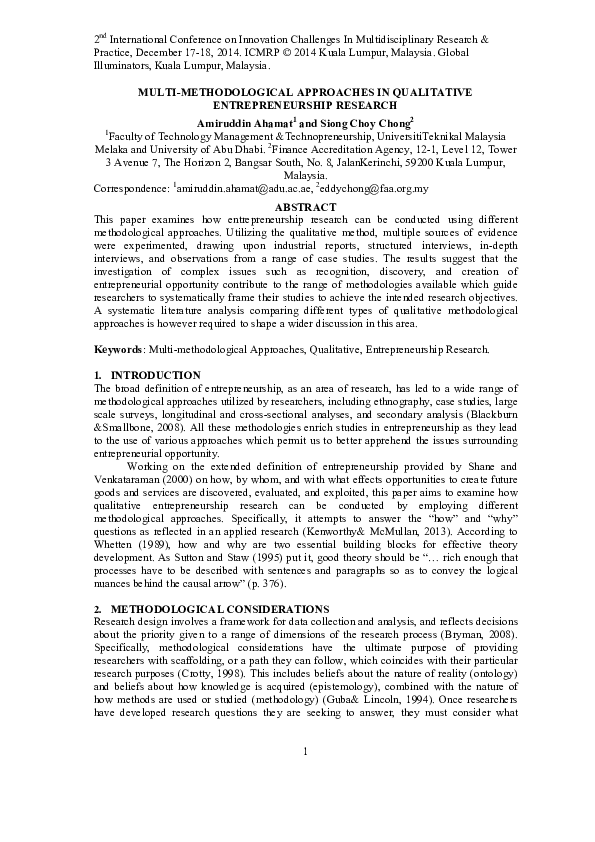 (PDF) Multi-Methodological Approaches in Qualitative Entrepreneurship ...