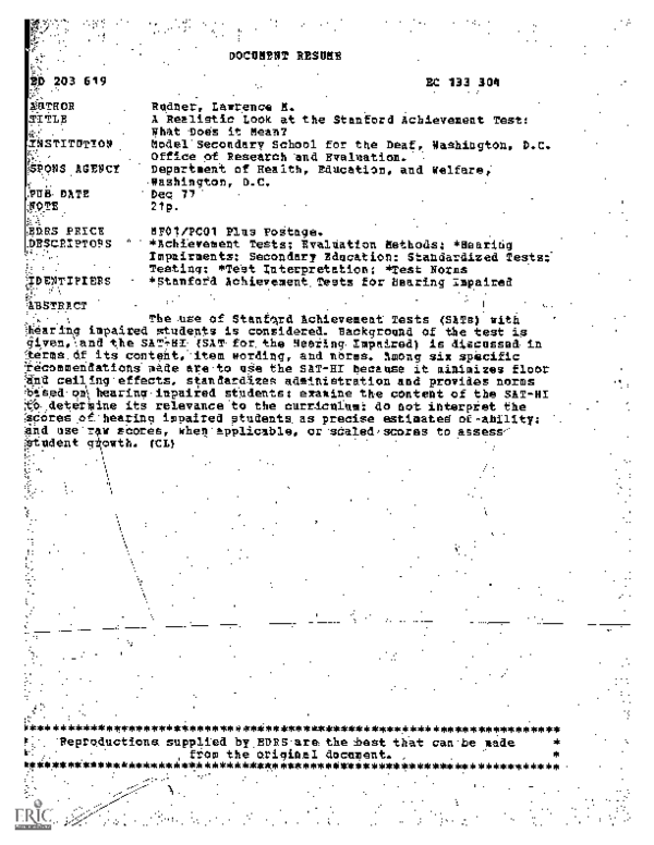 (PDF) A Realistic Look at the Stanford Achievement Test: What Does it Mean?