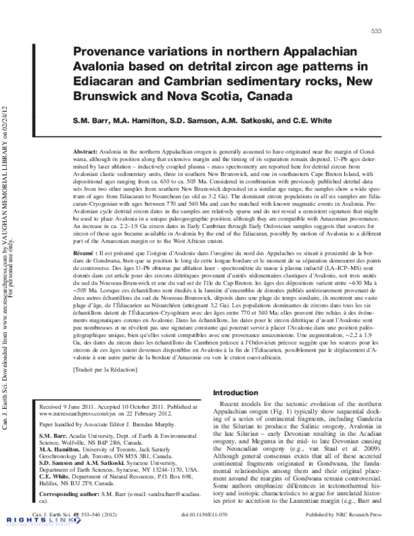 (PDF) Provenance variations in northern Appalachian Avalonia based on ...