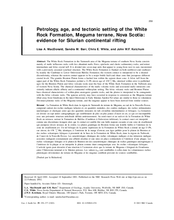 (PDF) Petrology, age, and tectonic setting of the White Rock Formation ...