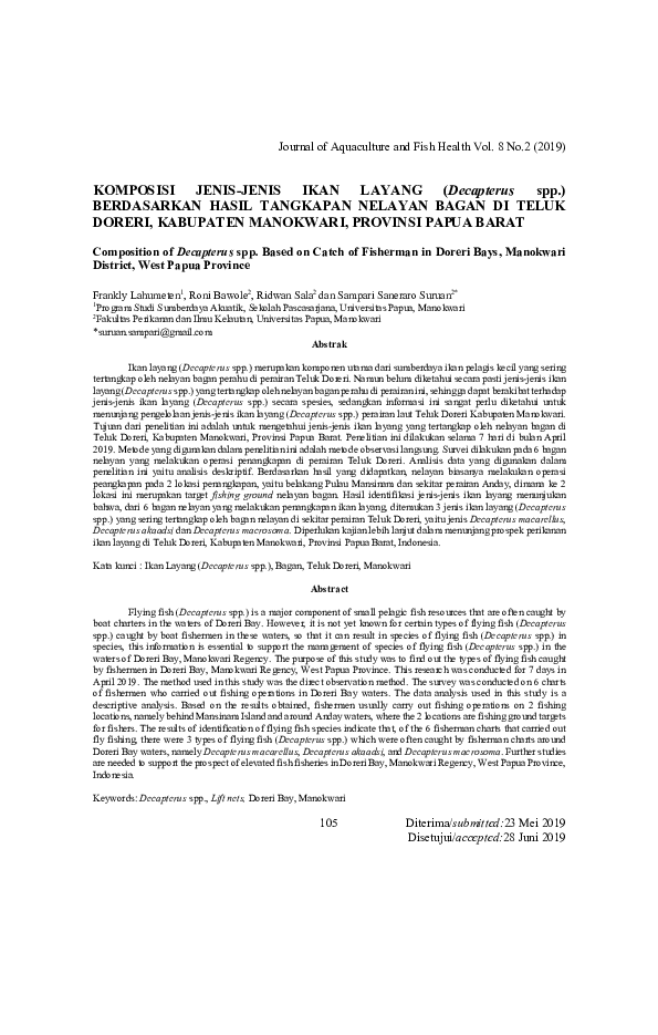 (PDF) JENIS-JENIS IKAN LAYANG (Decapterus spp) BERDASARKAN HASIL ...