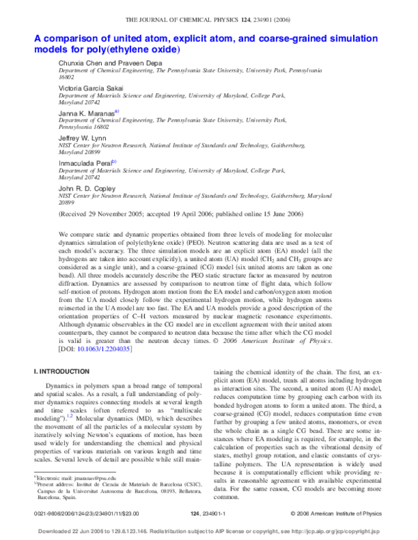 (PDF) A comparison of united atom, explicit atom, and coarse-grained ...