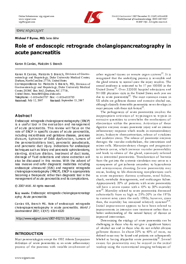 (PDF) The Role of Endoscopic Retrograde Cholangiopancreatography in ...