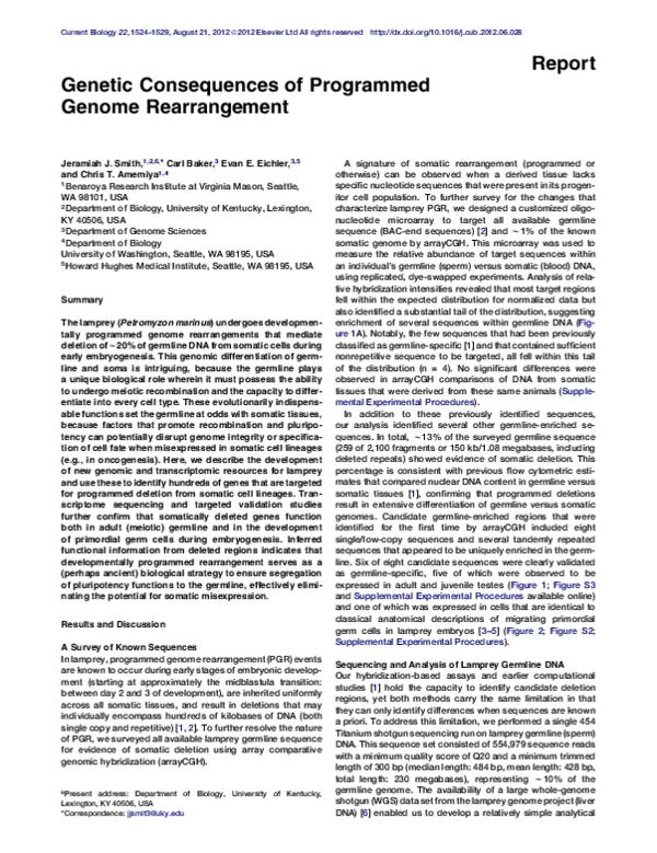 (PDF) Genetic Consequences of Programmed Genome Rearrangement