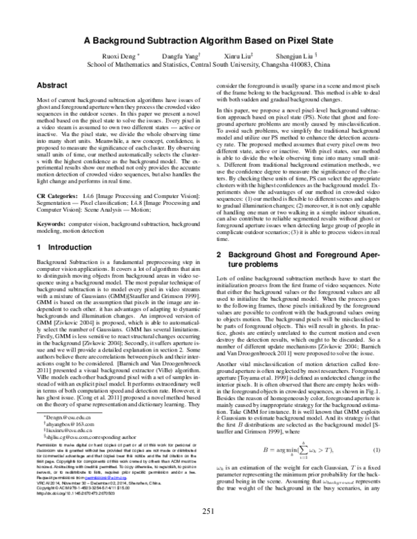 (PDF) A background subtraction algorithm based on pixel state