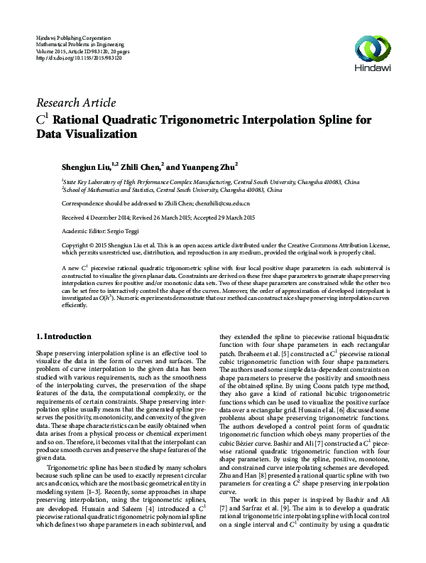 Pdf C 1 Rational Quadratic Trigonometric Interpolation Spline For Data Visualization