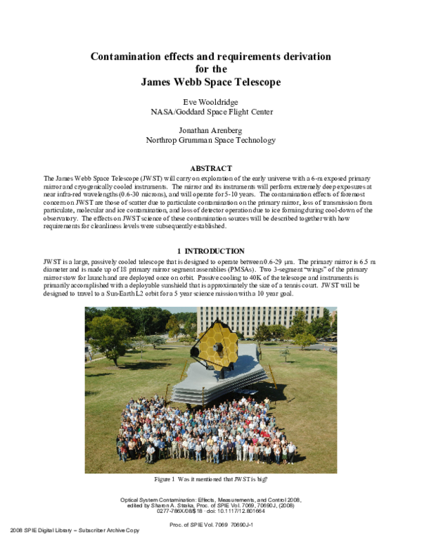 (PDF) Contamination effects and requirements derivation for the James ...