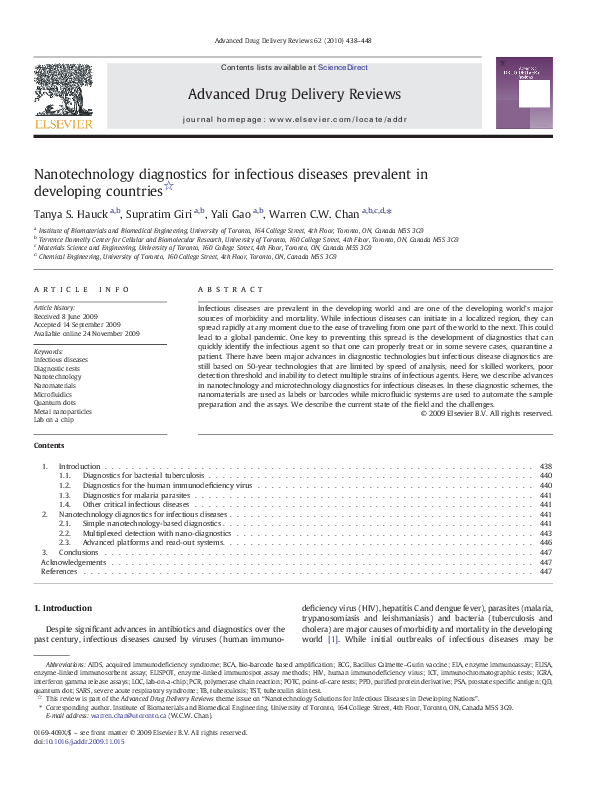 (PDF) Nanotechnology diagnostics for infectious diseases prevalent in developing countries